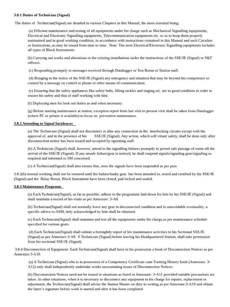 Duties of Technician Signal | PDF