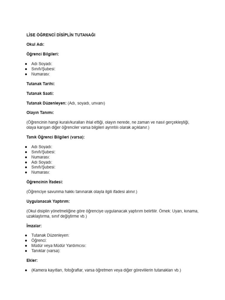 Lise-Ogrenci-Tutanak-Ornegi | PDF