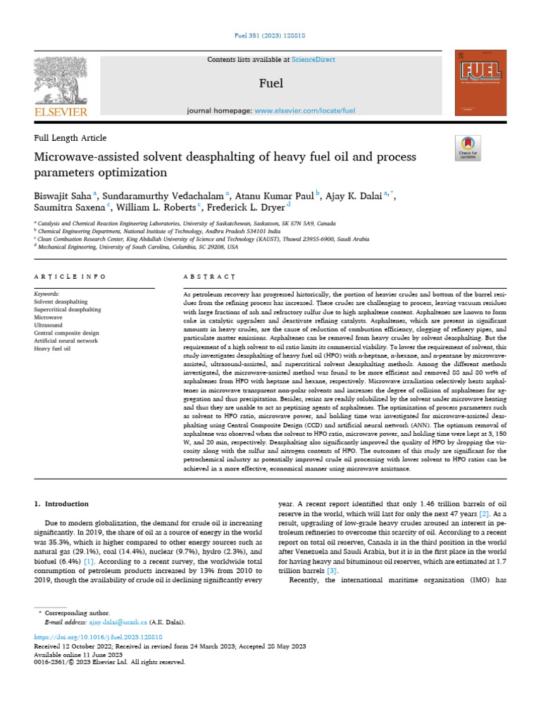 Microwave-Assisted Solvent Deasphalting of Heavy Fuel Oil and Process ...