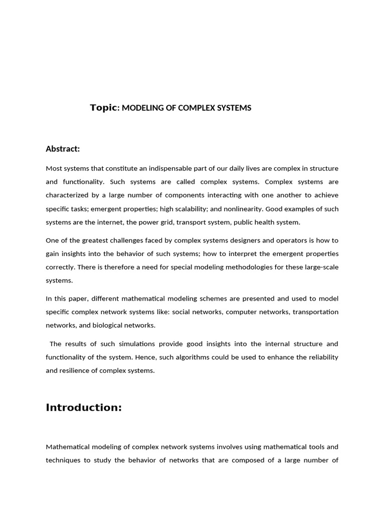 Modeling Complex Network Systems | PDF | System | Mathematics