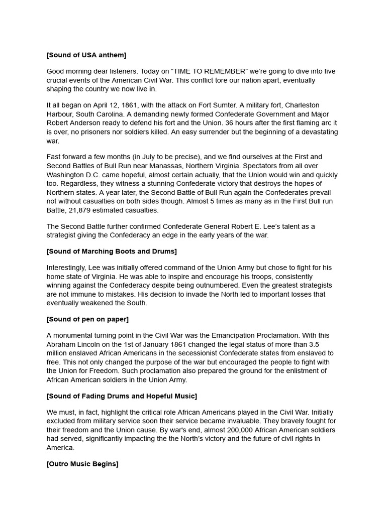 Broadcast of The Civil War Script. | PDF | First Battle Of Bull Run | American Civil War