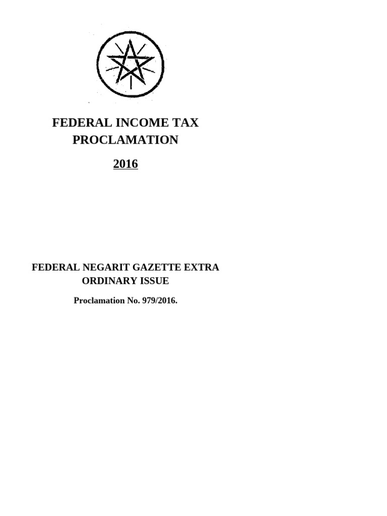 Ethiopia Federal Income Tax Proclamation 2016 | PDF