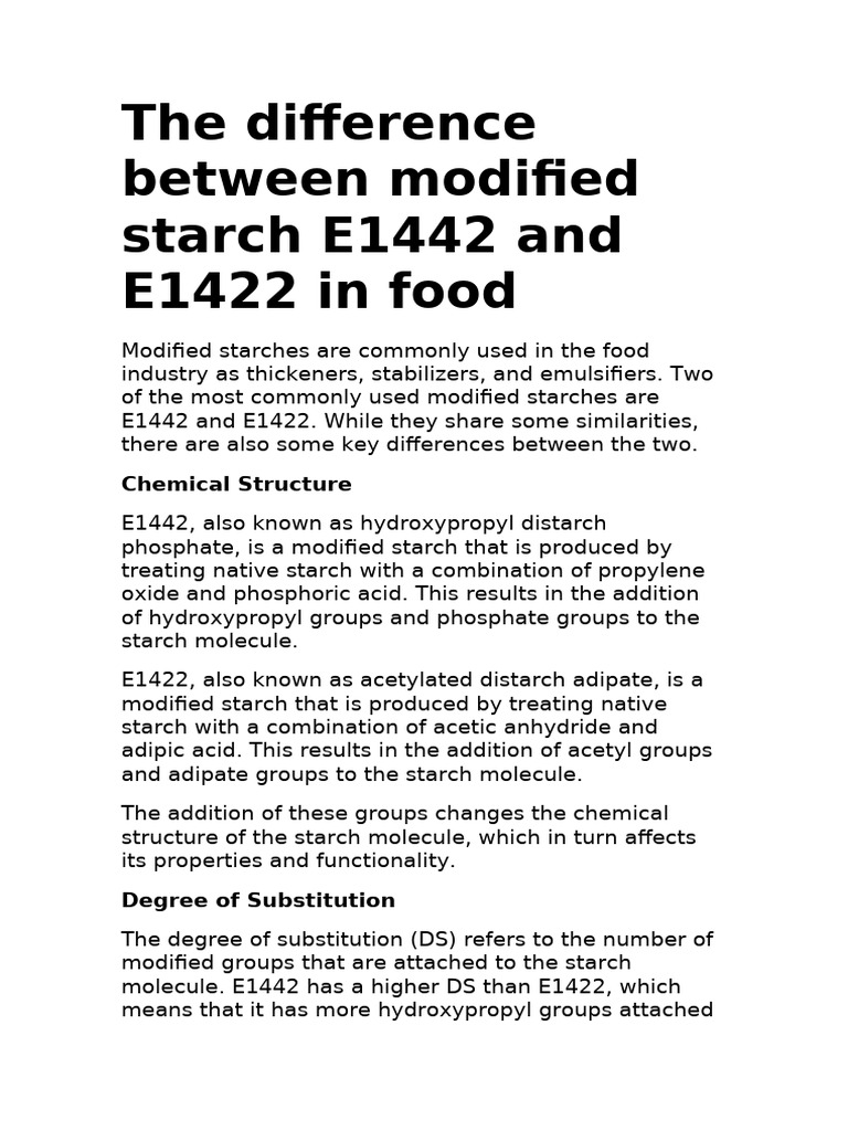 E1442 vs E1422: Key Differences in Food | PDF | Starch | Chemical ...