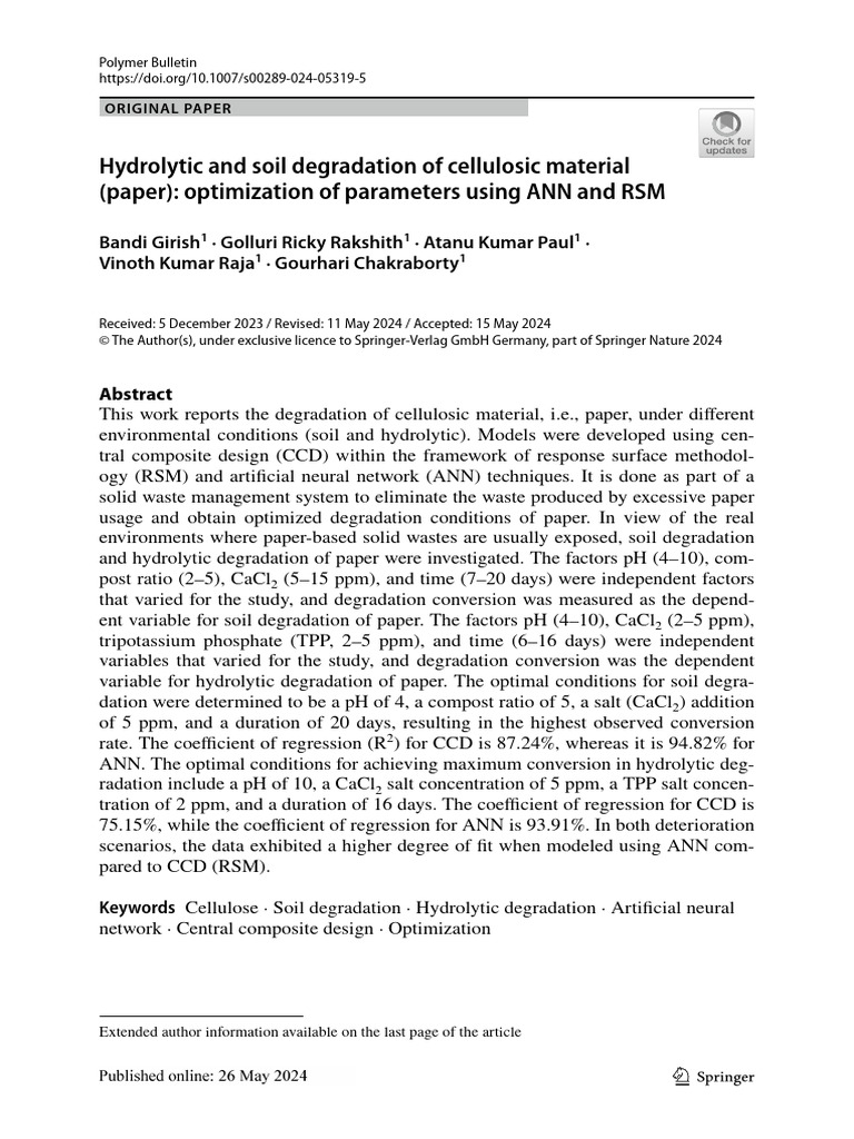 Hydrolytic and Soil Degradation of Cellulosic Material (Paper ...