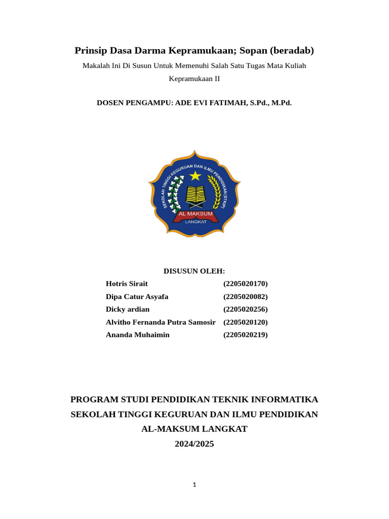 Prinsip Dasar Darma Kepramukan (SOPAN) | PDF