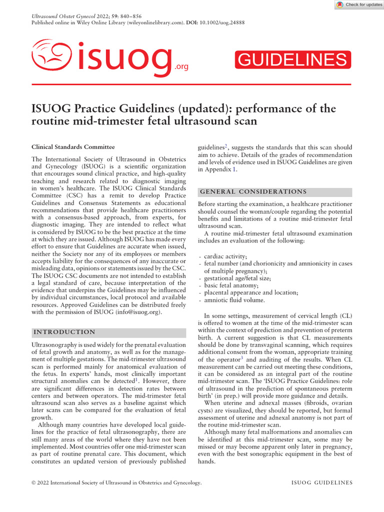 Mid-Trimester Fetal Ultrasound Guidelines | PDF | Medical Ultrasound ...