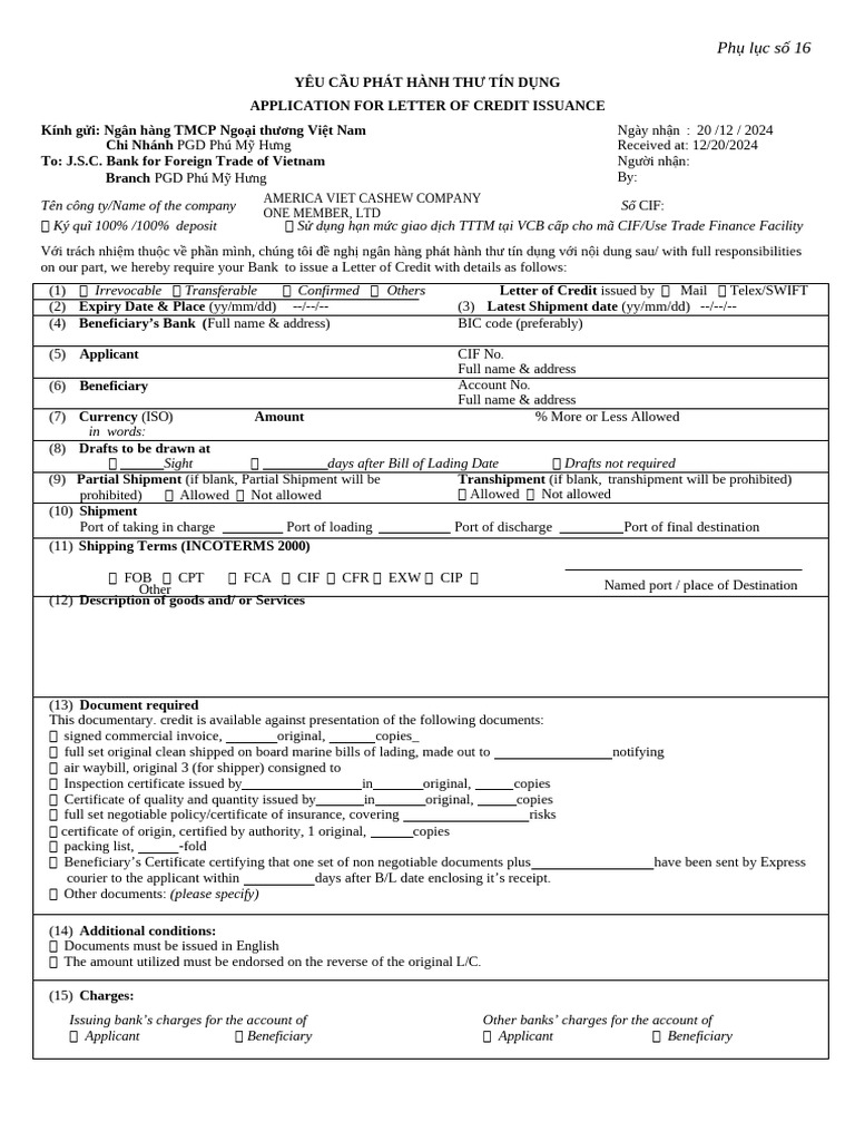 Application For LC Issuance | PDF
