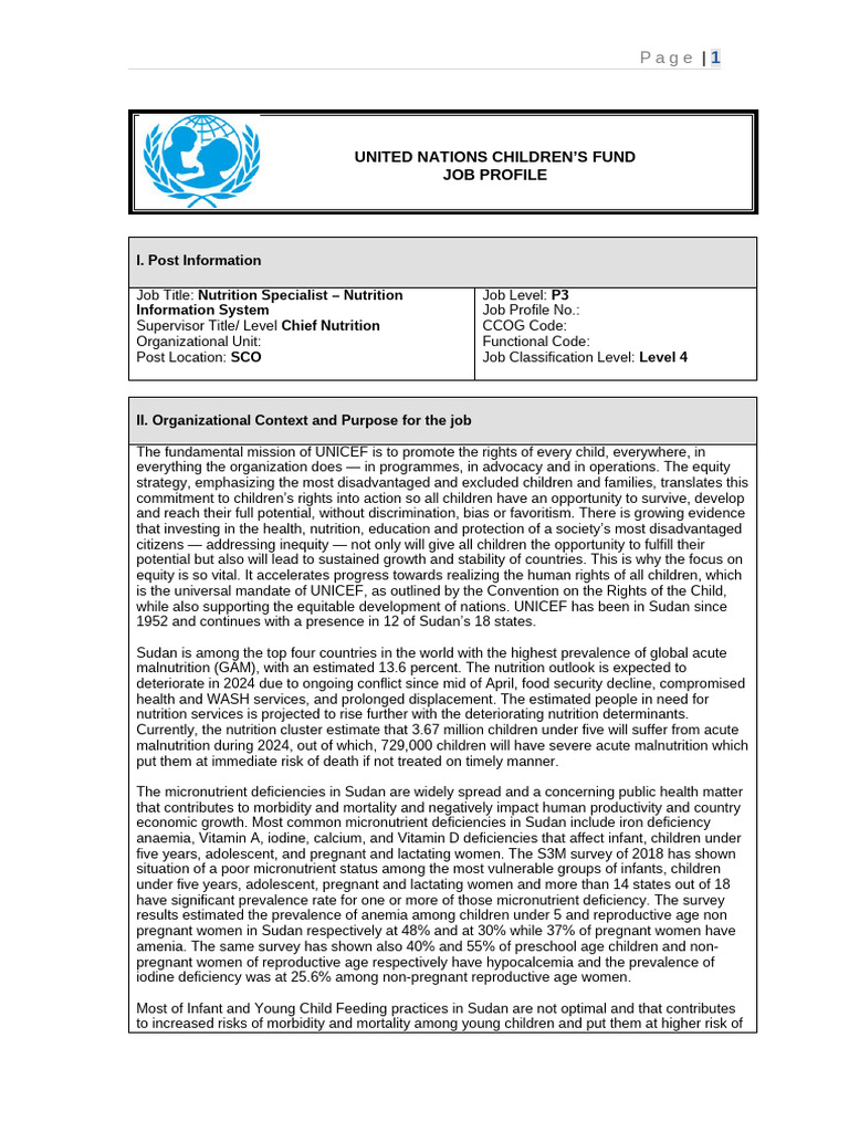 JD - Nutrition Specialist - Nutrition Infomration System (P3 ...