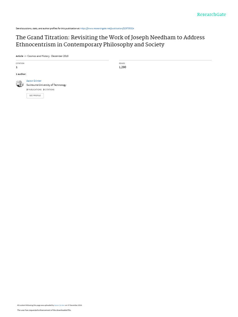 The Grand Titration Revisitingthe Workof Joseph Needham | PDF | Science | History Of Science