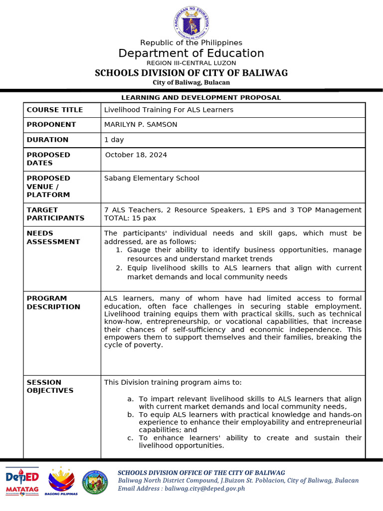 Livelihood Training | PDF | Behavior Modification | Learning