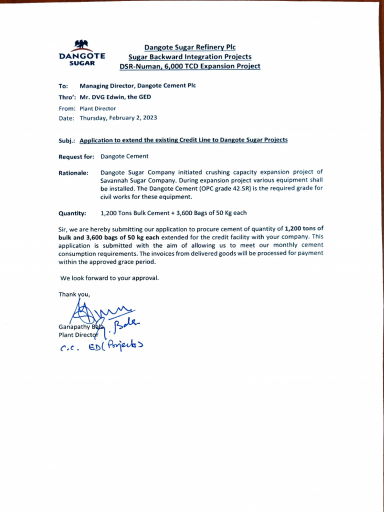 DSR-Numan - Credit Line For Cement - NFA | PDF