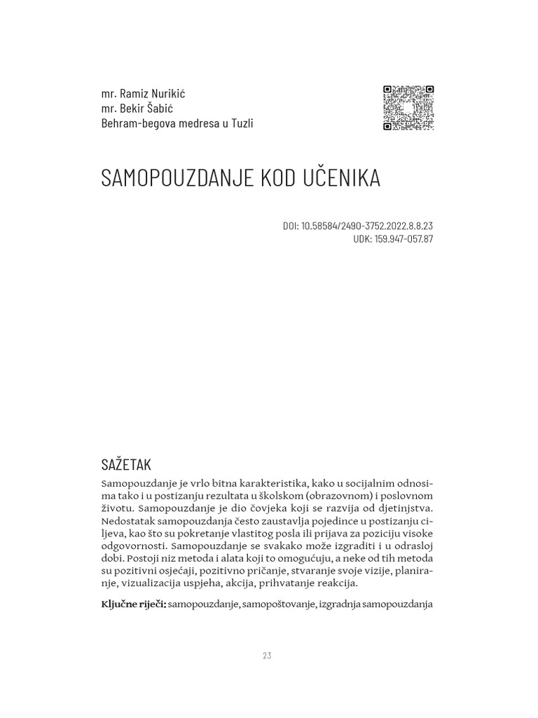 Samopouzdanje Kod Ucenika | PDF