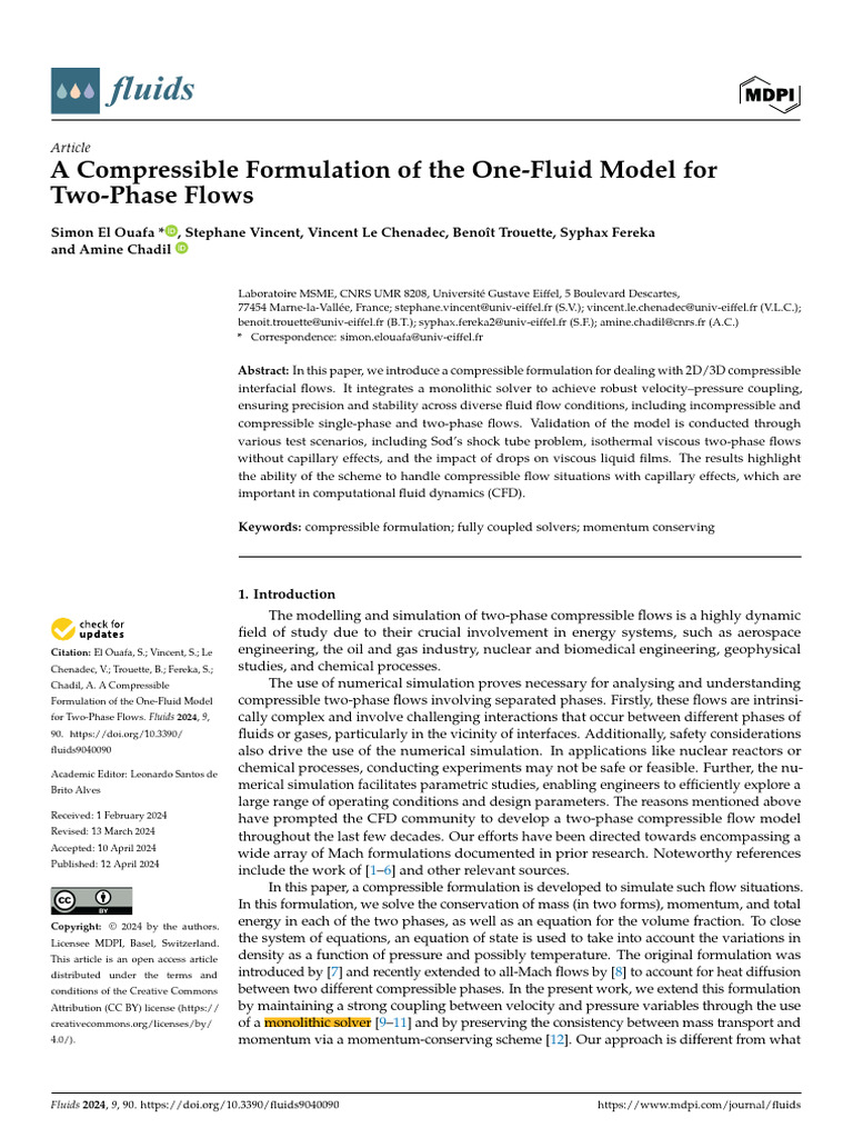 A Compressible Formulation of The One-Fluid Model For Two-Phase Flows | PDF | Fluid Dynamics ...