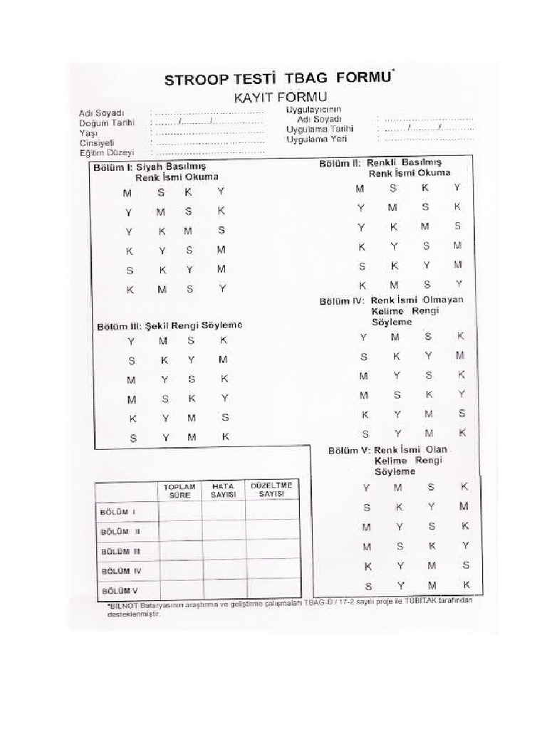 Stroop Kayıt Formu | PDF