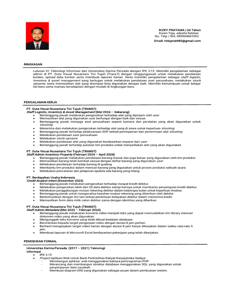 CV Rizky Pratama | PDF