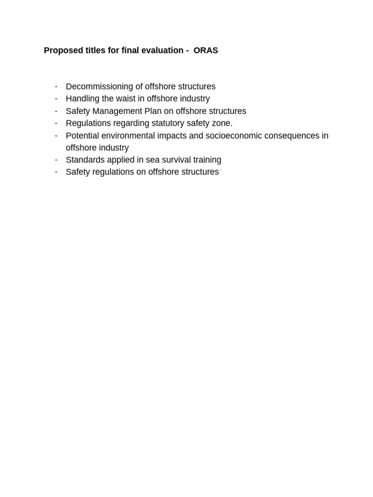 Proposed Titles For Final Evaluation ORAS | PDF