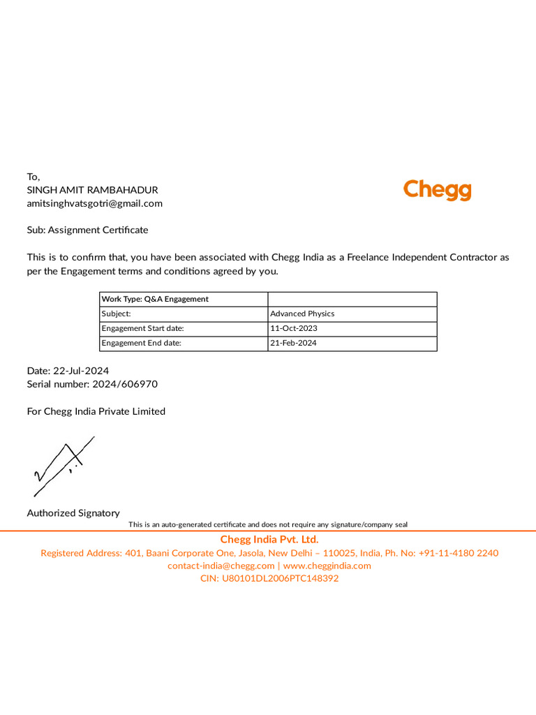 Assignment Certificate | PDF