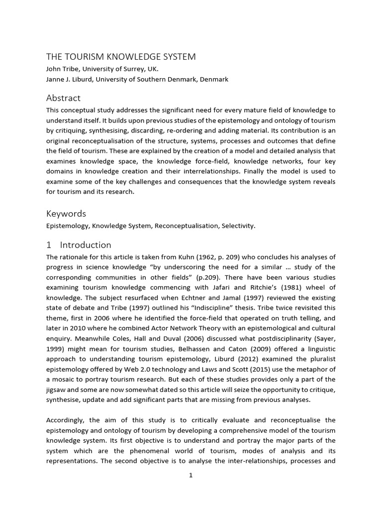 Tribe, J., & Liburd, J. J. (2016) - The Tourism Knowledge System ...