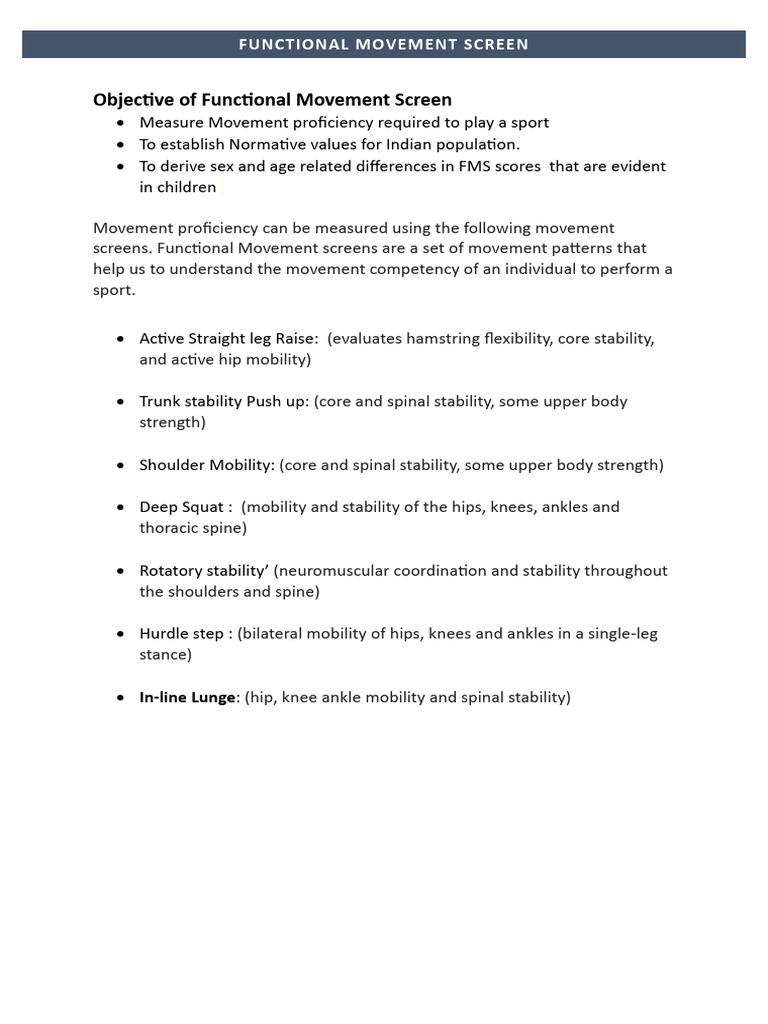 Functional Movement Screen Overview | PDF | Balance (Ability)