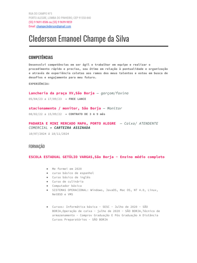 Currículo de Clederson Champe | PDF
