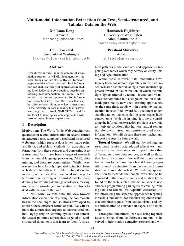 Multi-modal Information Extraction from Text, Semi-structured, and ...