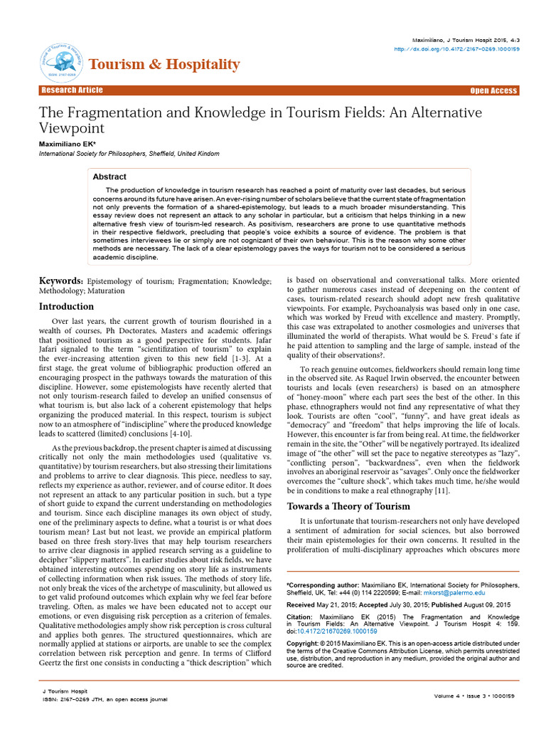 Korstanje, M. (2015). the Fragmentation and Knowledge in Tourism Fields ...