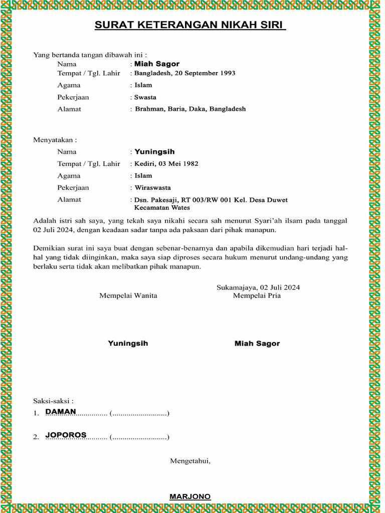 SURAT NIKAH SIRI | PDF