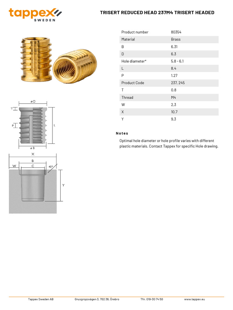 TRISERT REDUCED HEAD 237M4 TRISERT HEADED - Tappex | PDF