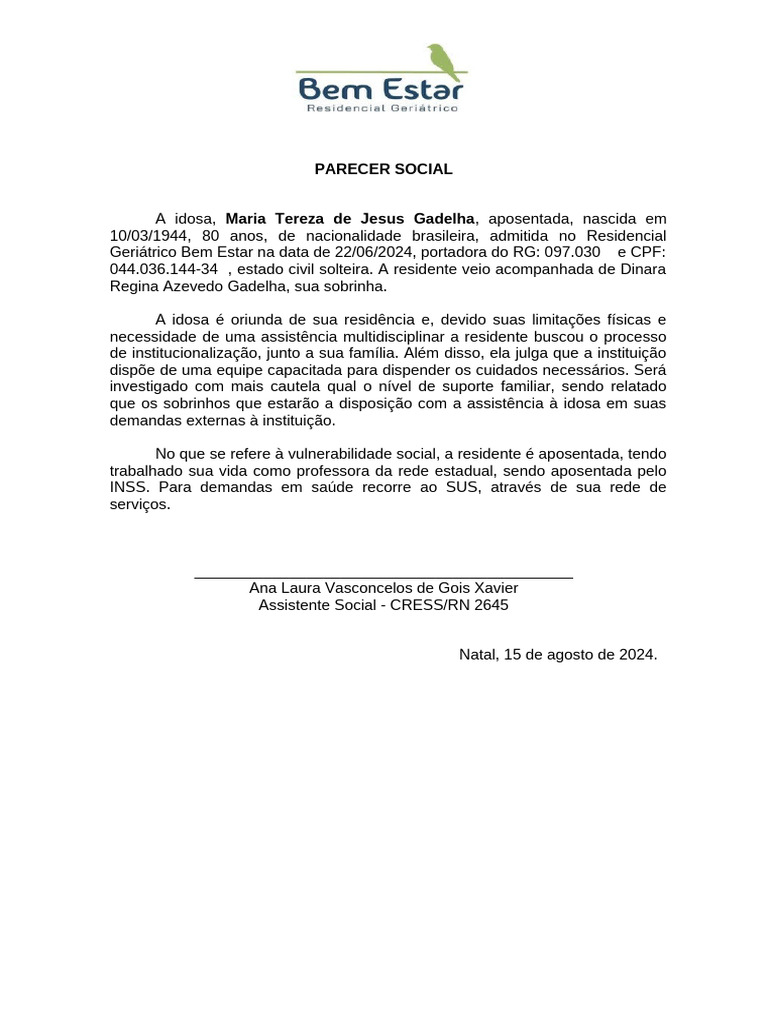 2 Modelo Parecer Social | PDF