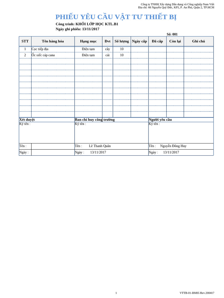 Phieu Ycvt - Dien Tam | PDF