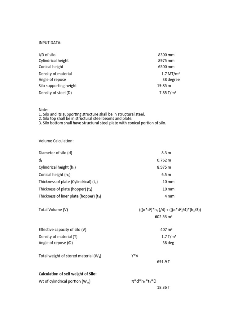 Silo Design and Load Calculations | PDF | Mechanical Engineering | Building Engineering