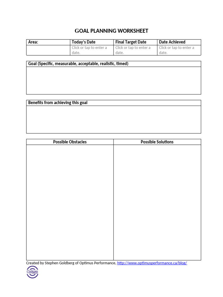 Goal Planning Worksheet | PDF