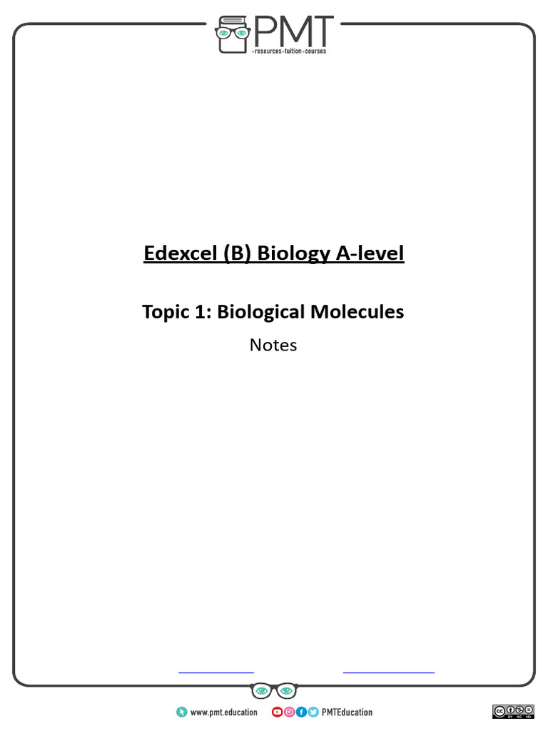 Summary Notes Topic 1 Biological Molecules Edexcel (B) Biology A Level ...