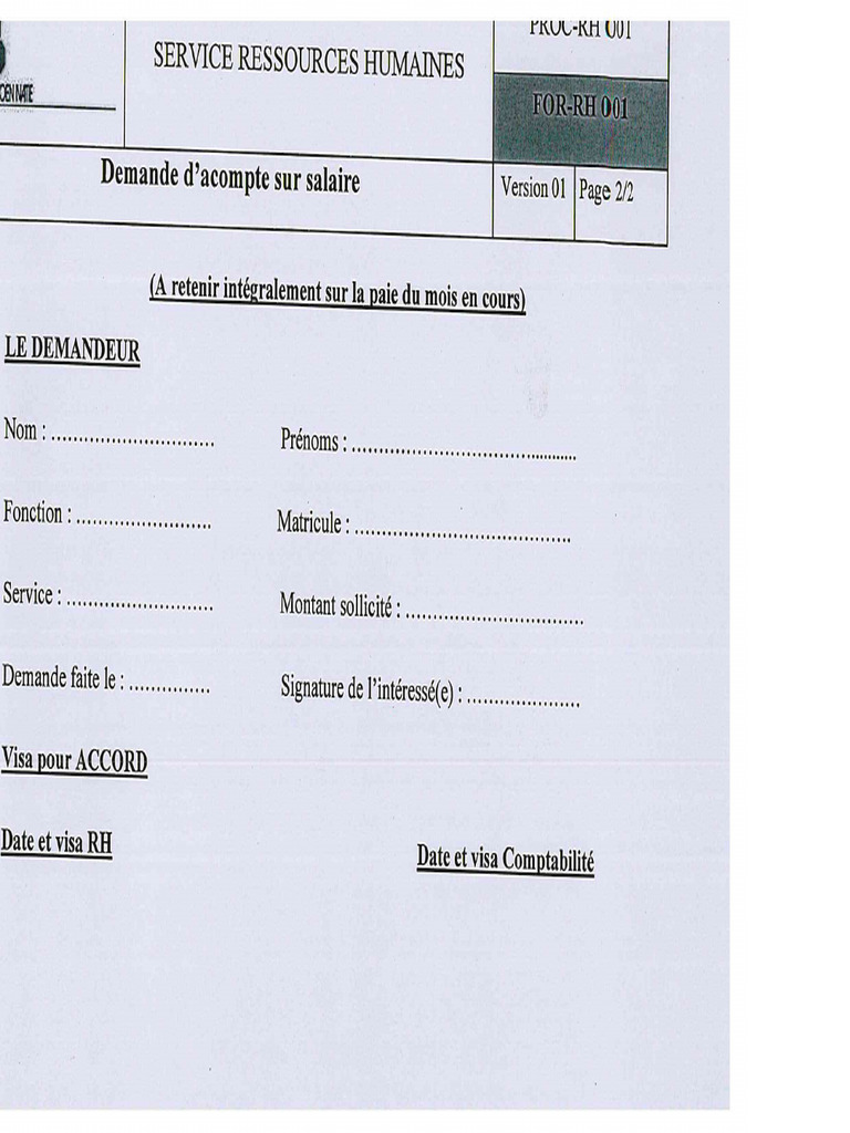 Demande Acompte - 020706 | PDF