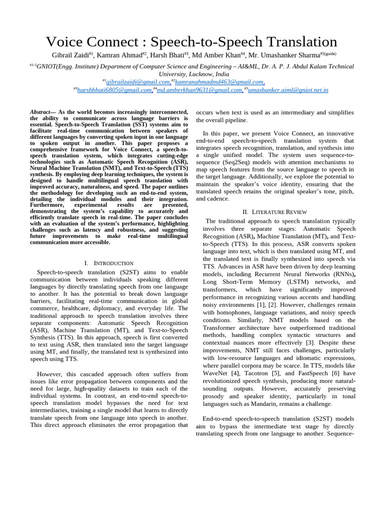 Voice Connect - S2ST Reserch Paper | PDF | Speech Synthesis | Speech ...