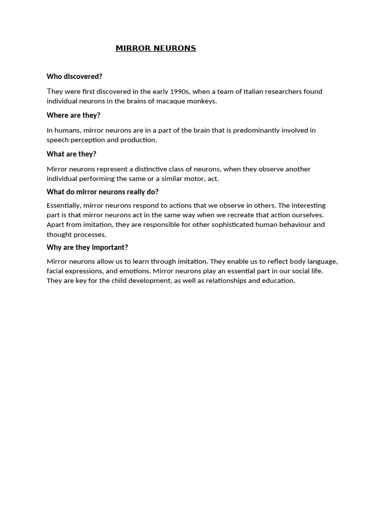 Mirror Neurons | PDF