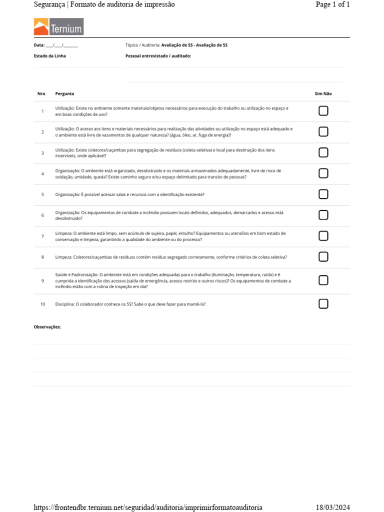 AVS - Avaliação de 5S - Avaliação de 5S | PDF | Ambiente natural ...