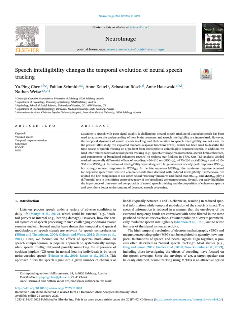 Speech Intelligibility Changes The Temporal Evolution of Neural 2023 ...