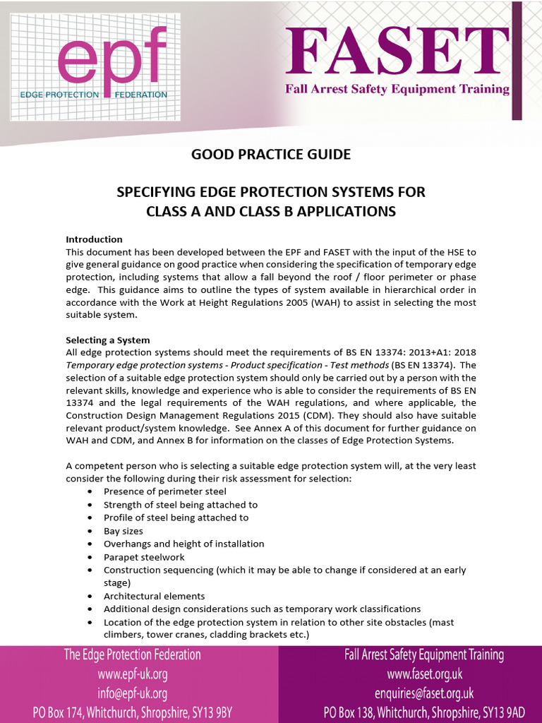 Good Practice Guide Specifying Edge Protection Systems For Class A and ...
