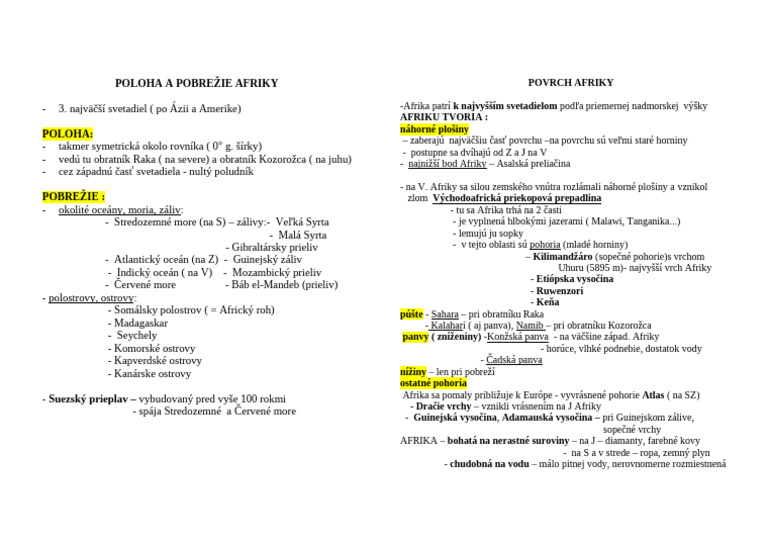 Afrika - Poloha A Pobrezie Povrch | PDF