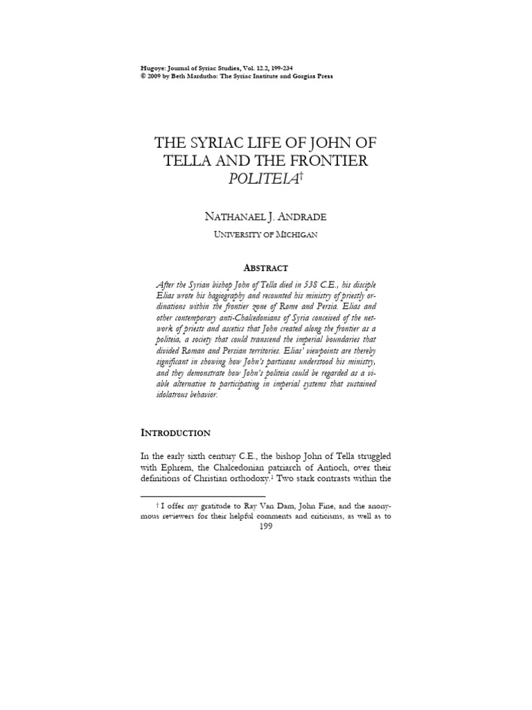 Andrade - Elias, The Syriac Life of John of Tella and The | PDF