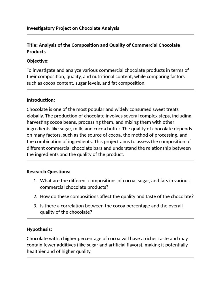 Investigatory Project On Chocolate Analysis | PDF | Chocolate | Types ...