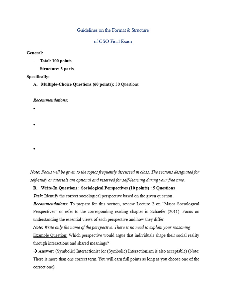 GSO Guidelines On Exam Format | PDF | Sociology | Behavioural Sciences