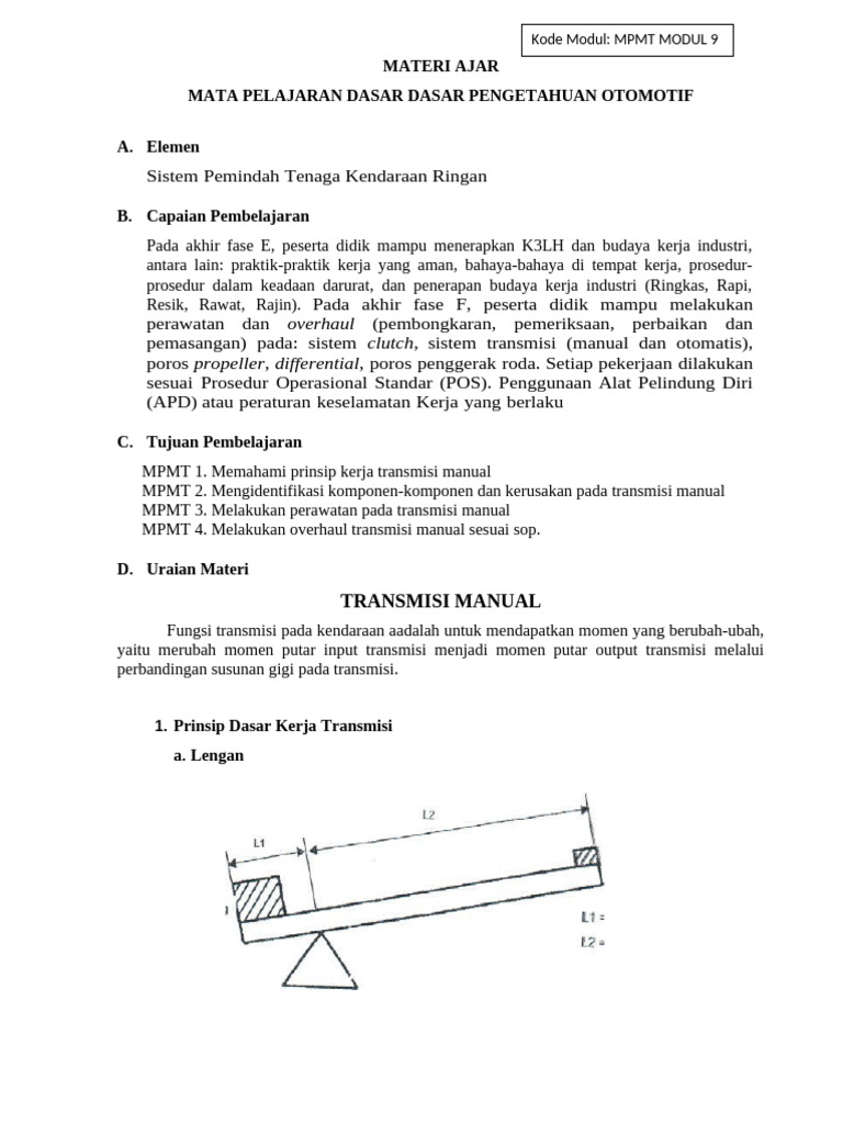 Materi Ajar MPMT SMK Kelas XII TKR | PDF