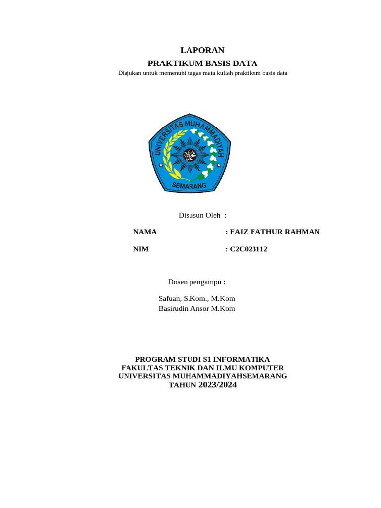 Laporan Praktikum Basis Data Tugas Akhir | PDF