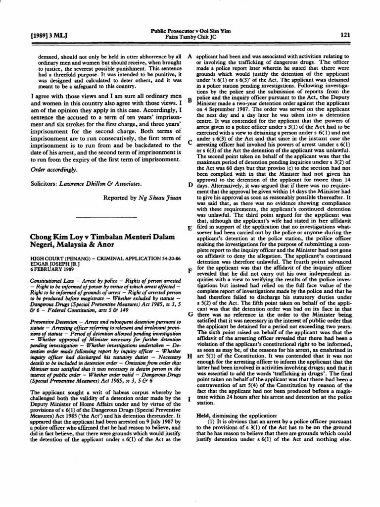 CHONG KIM LOY V TIMBALAN MENTERI DALAM NEGERI MALAYSIA & ANOR | PDF