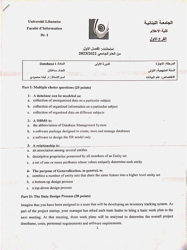 Database Final 1 2022 2023 3 Pdf