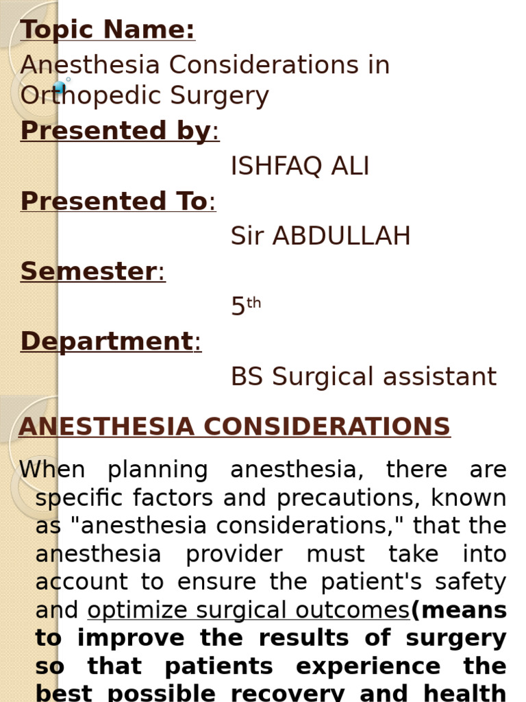 Anesthesia Considerations | PDF | Anesthesia | Surgery