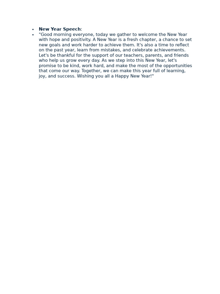 New Year Speech | PDF