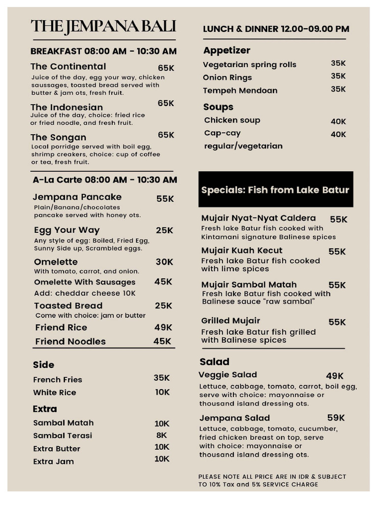 The Jempana Menu | PDF